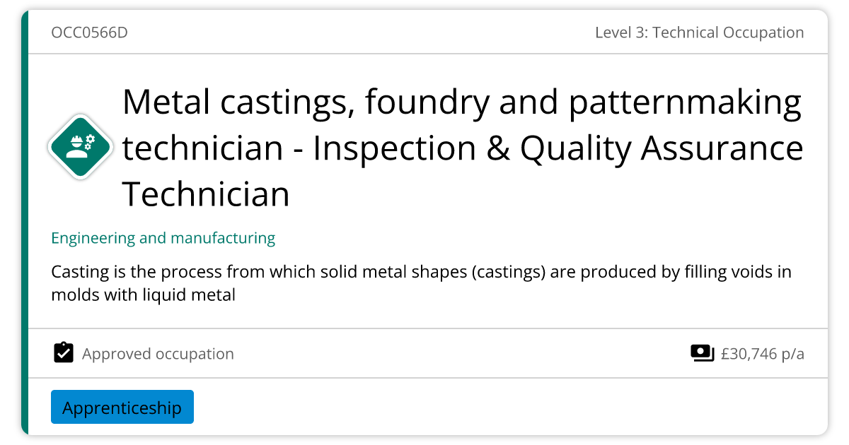 Metal castings, foundry and patternmaking technician - Inspection ...